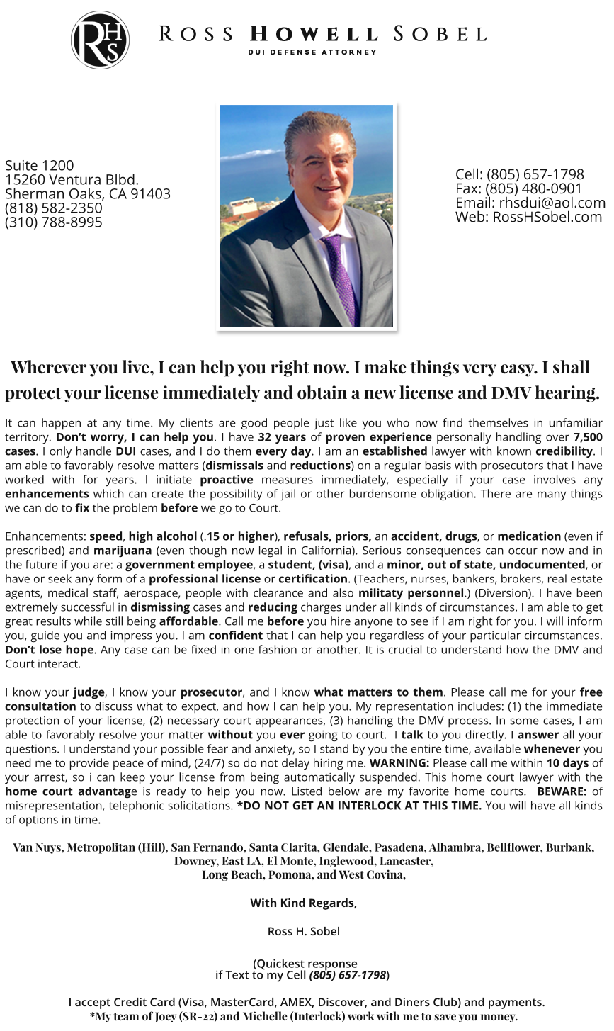 Van Nuys DUI Attorney - Sherman Oaks DUI Attorney | Ross Howell Sobel